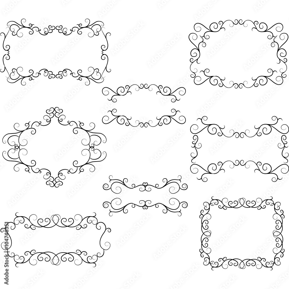 Hand-Drawn Flourish Swirl Border Frame. Swirls Design Elements. Stock ...