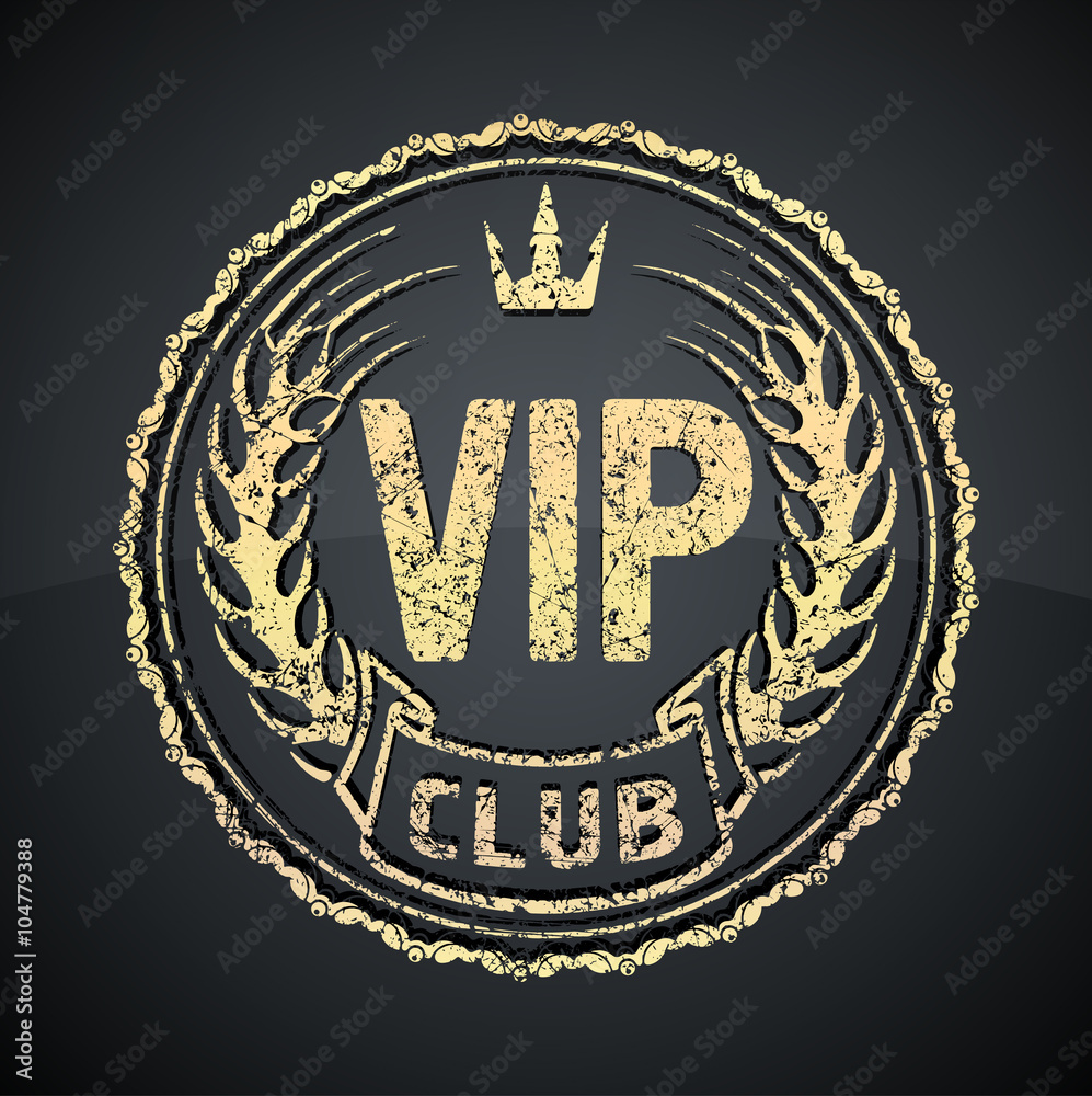 VIP Club icon or logo design with crown and ears in gunge style. Stock ...
