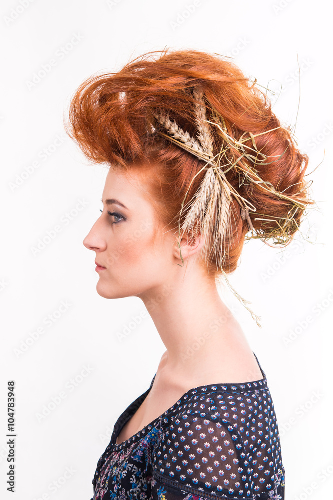 Hair styling with hay and corn Stock Photo | Adobe Stock