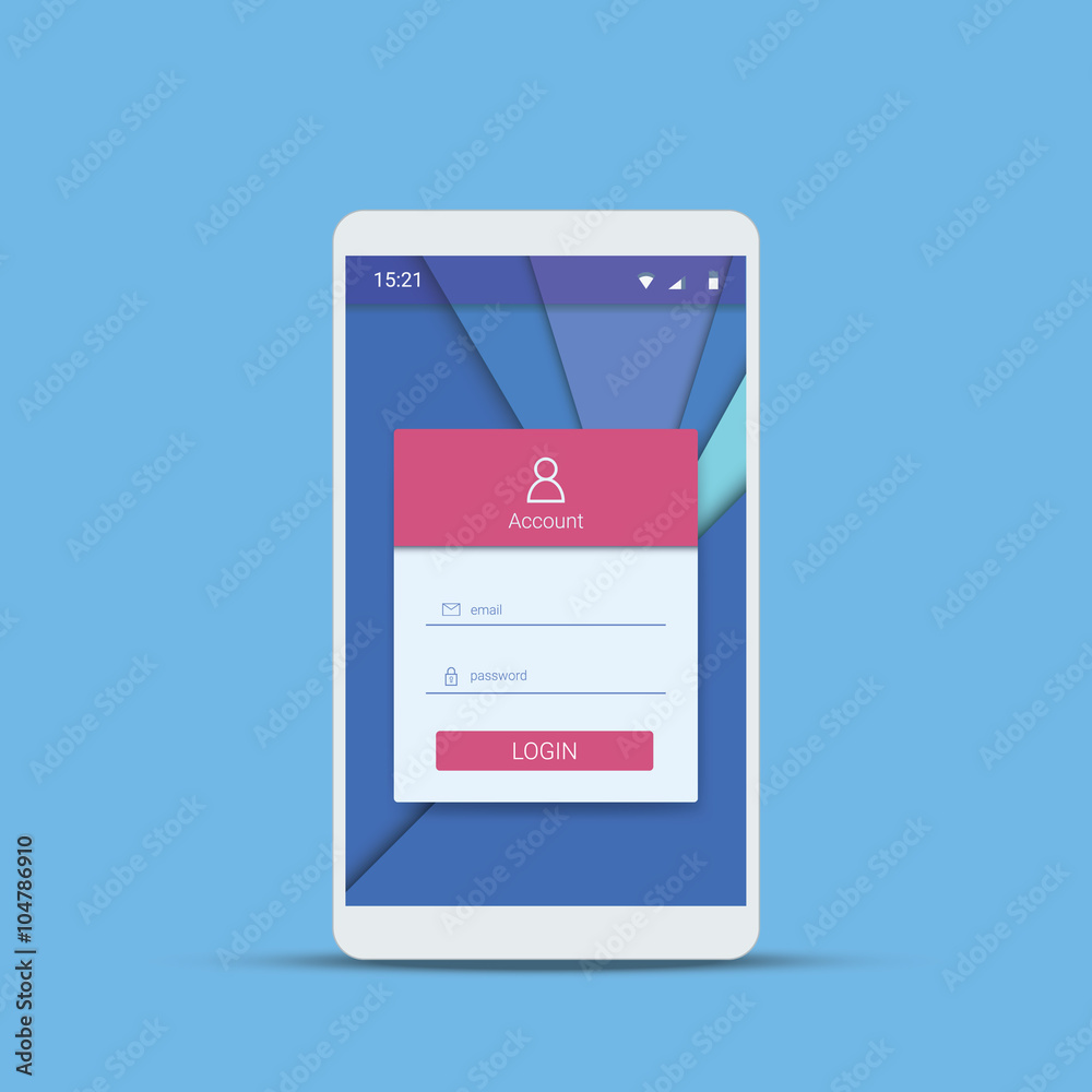 Mobile user interface login menu with icons and symbols on modern ...
