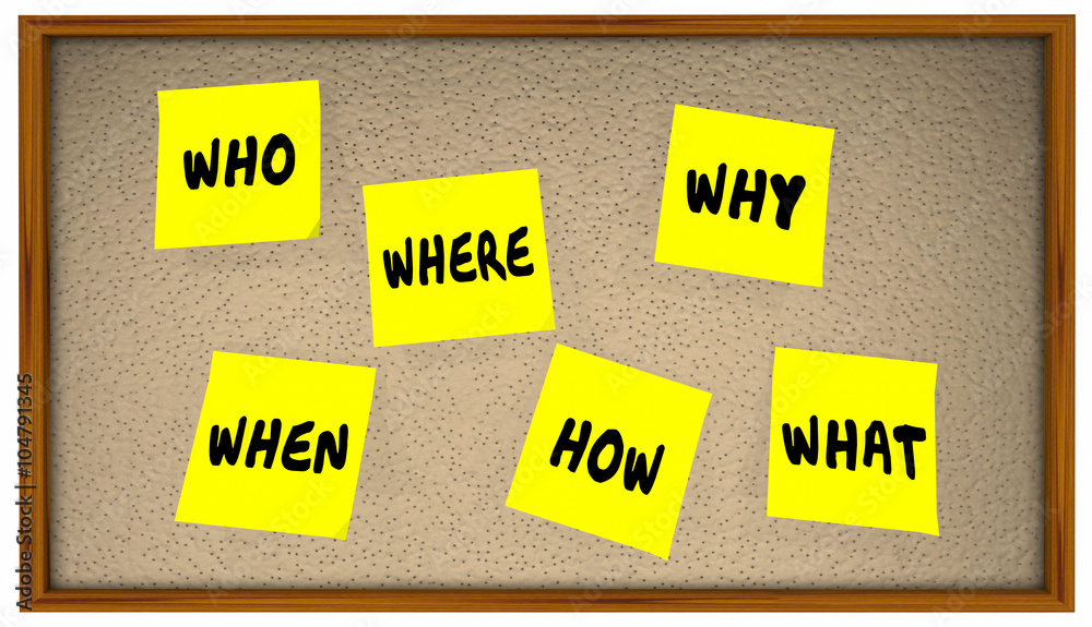 Who What Where When Why How Sticky Notes Board 4K Stock Illustration ...
