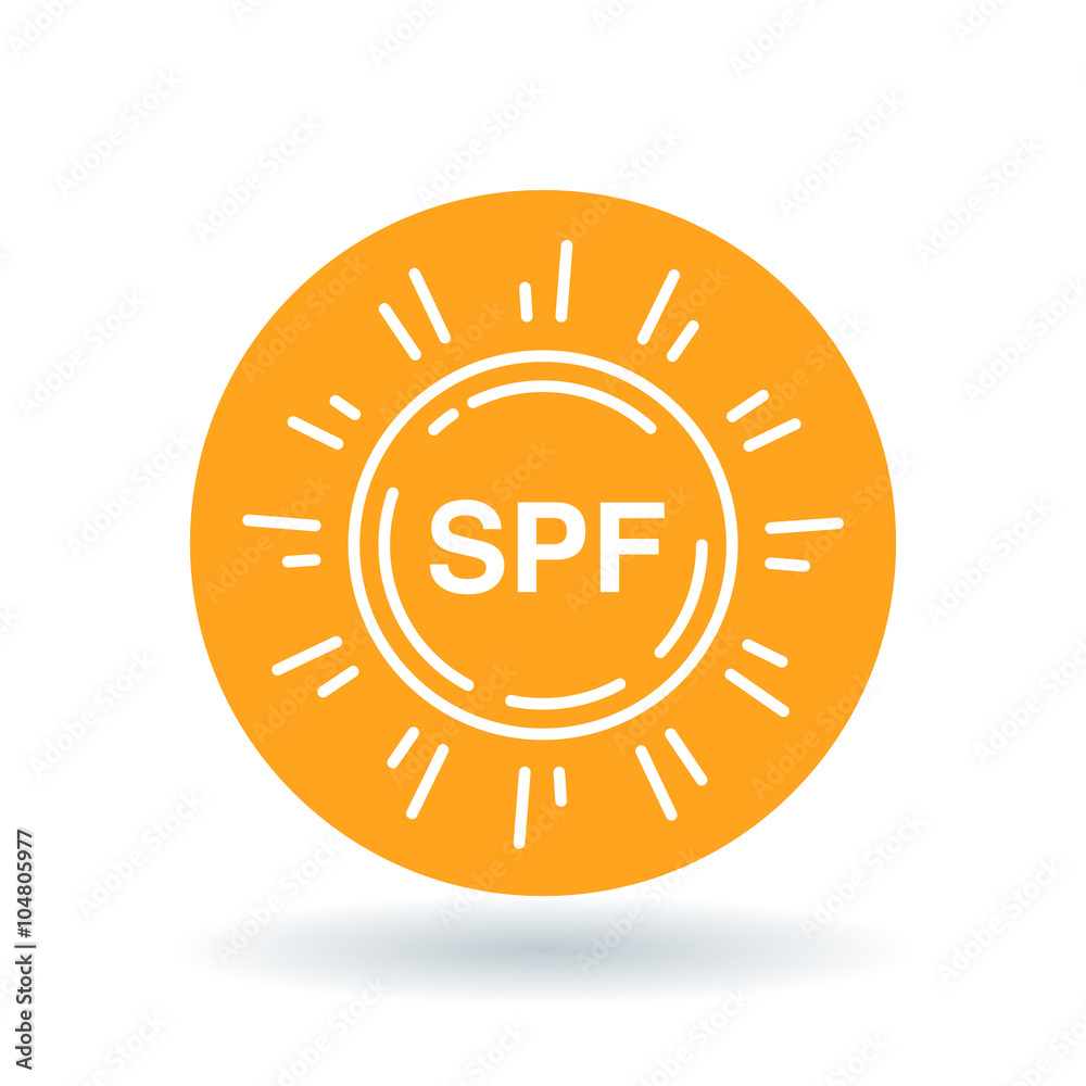 SPF sun icon. SPF symbol. UV SPF protection sign. White SPF sun icon on ...