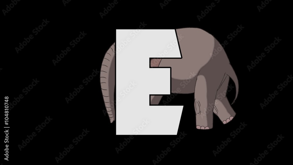 Letter E and Elephant (background) Animated animal alphabet. HD footage ...