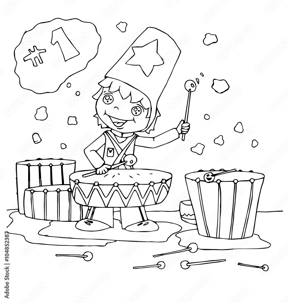 the children kindergarten play music instruments hand drawn outline for ...