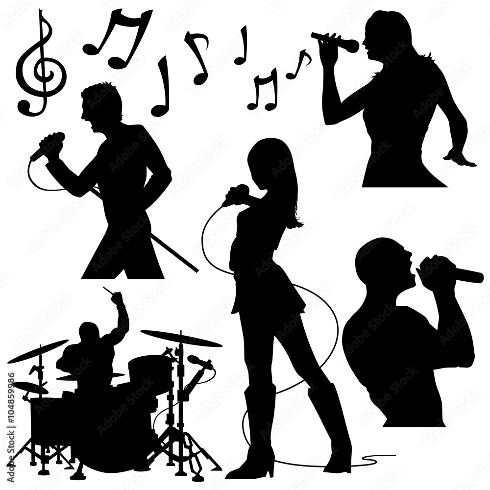 Vettoriale Stock musicians rock band singer silhouettes performance ...