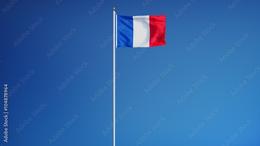 France flag waving in slow motion against clean blue sky, seamlessly ...