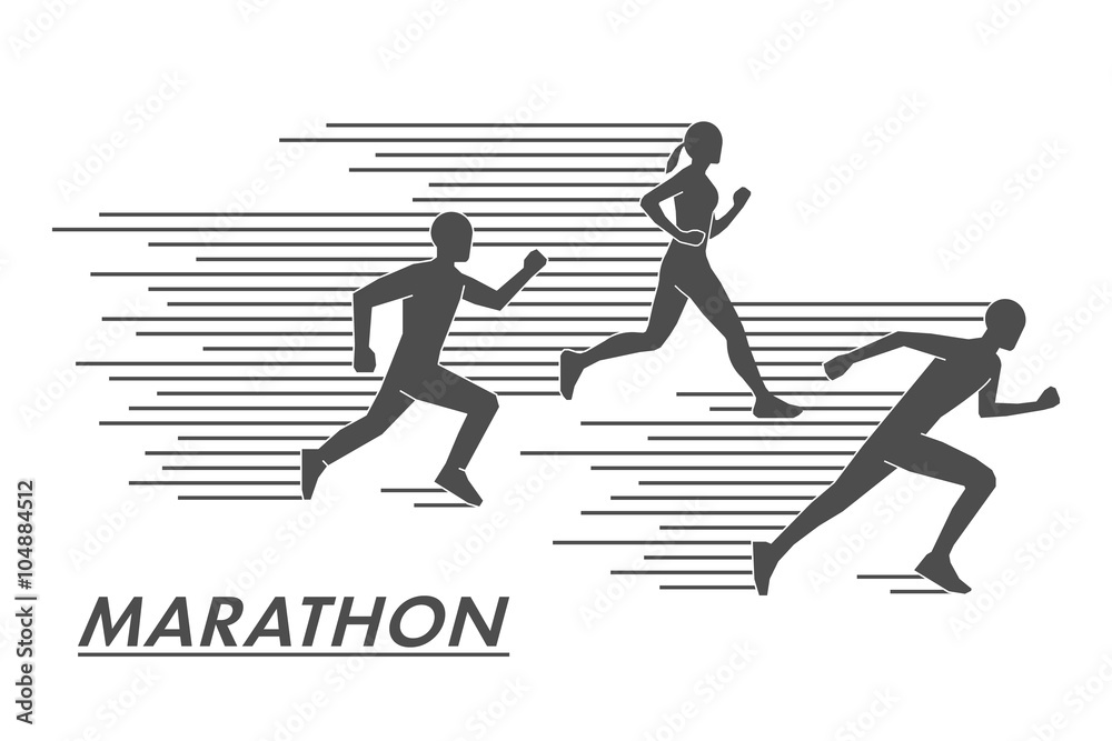 Vector silhouettes marathoners. Black figures marathon runners. Stock ...