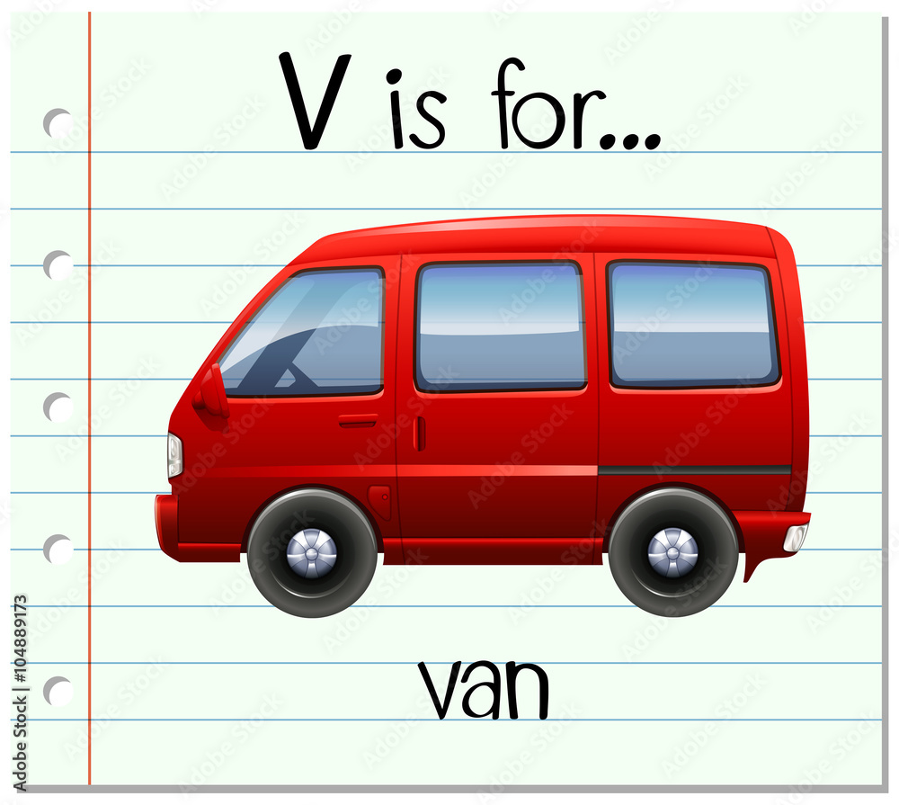 Flashcard letter V is for van Stock Vector | Adobe Stock