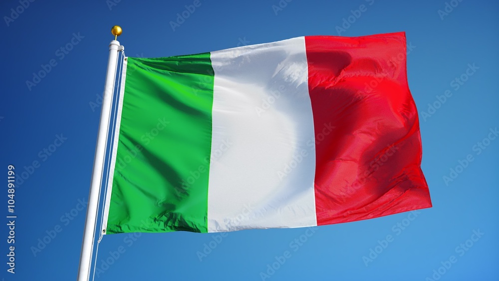 Italy flag waving in slow motion against clean blue sky, seamlessly ...