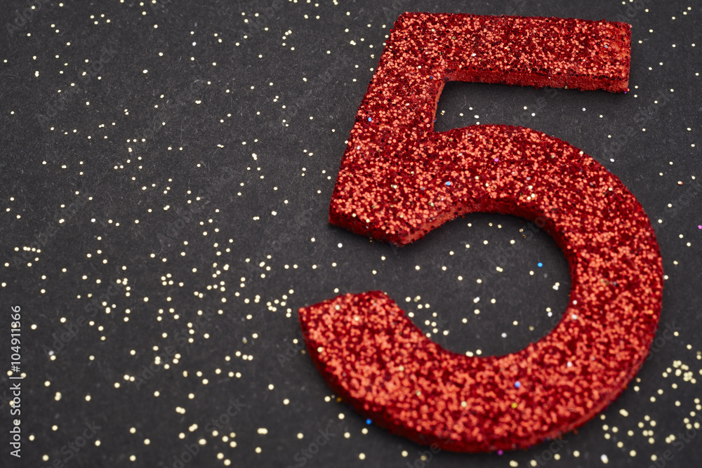Number five red color over a black background. Anniversary Stock Photo ...