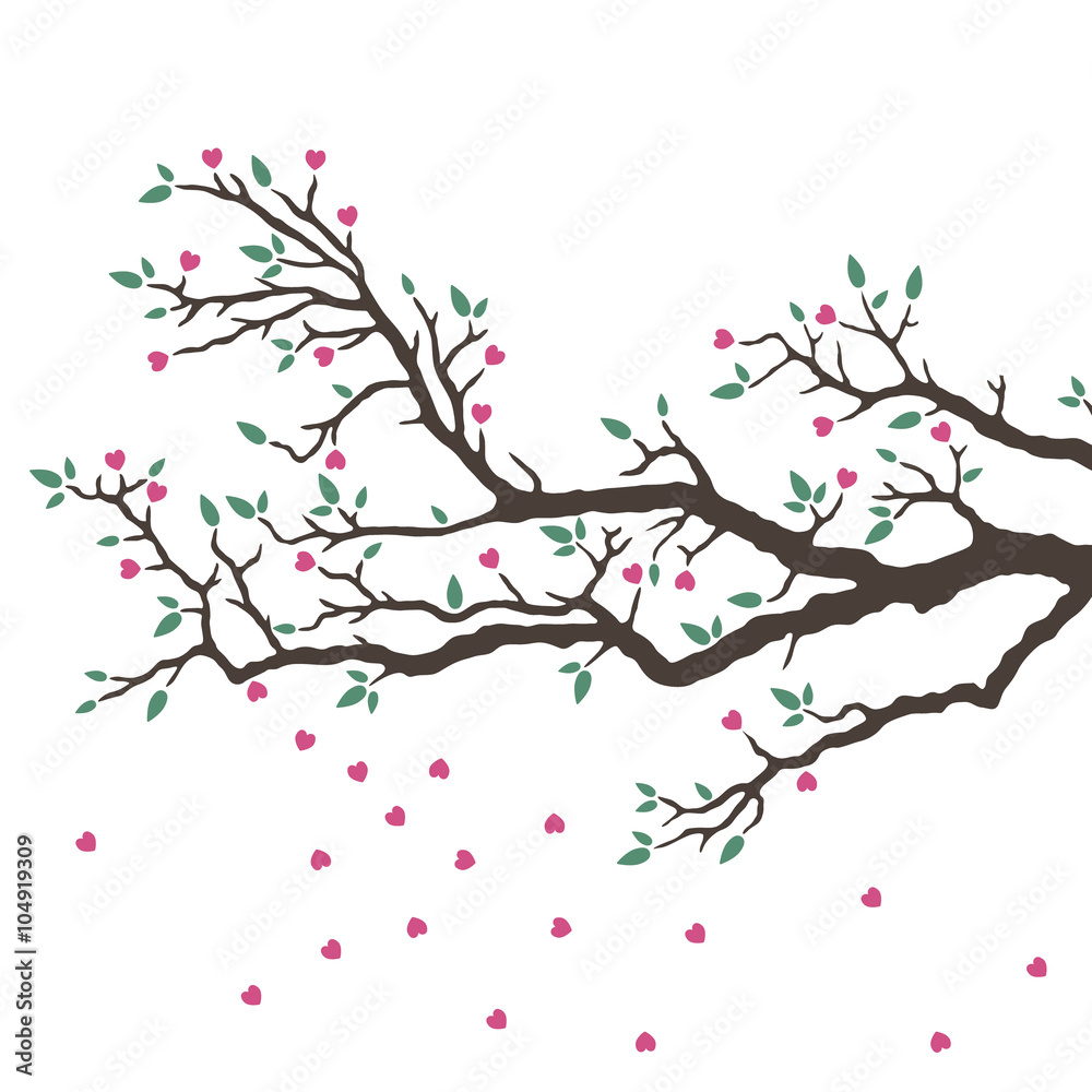 Ast mit kleinen Herzen im Frühling - Hintergrund Stock-Vektorgrafik ...