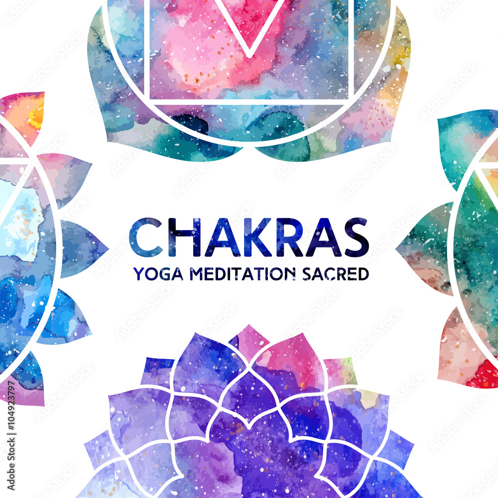 Vector background. Watercolor chakras on white background, colorful ...