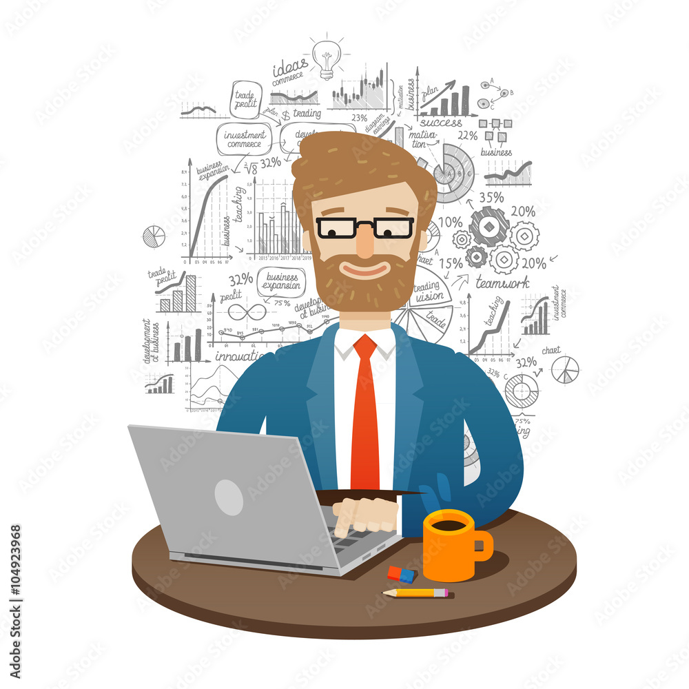 business. businessman working on laptop. vector illustration Stock ...
