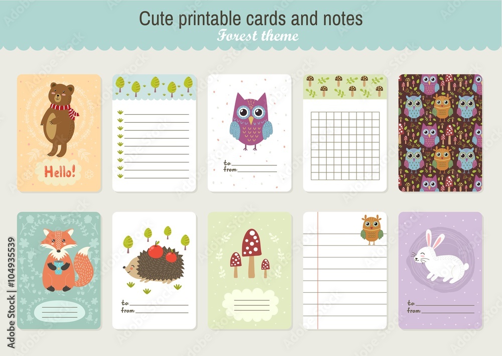 Set of Cute Printable Vector Cards and Notes Stock Vector | Adobe Stock