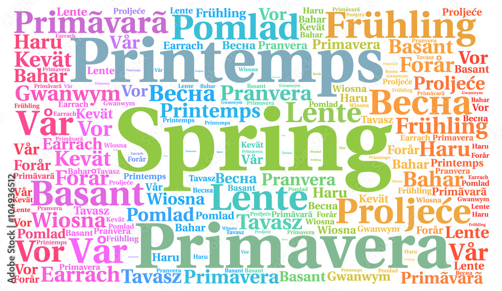 Spring word cloud concept in different languages Stock Illustration ...