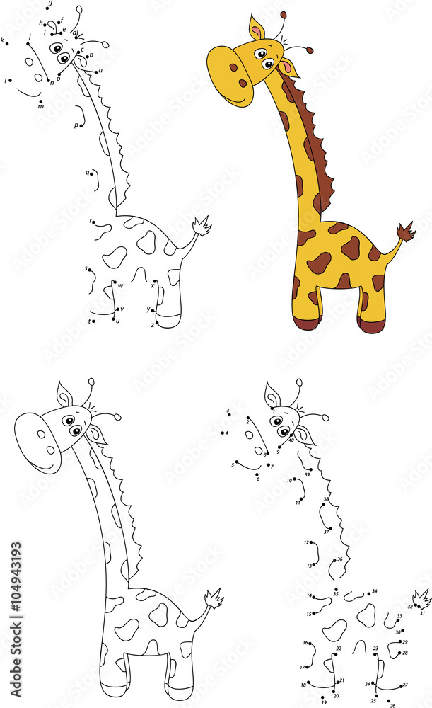 Cartoon giraffe. Coloring book and dot to dot game for kids Stock ...