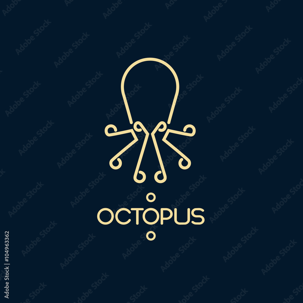 Template for logos, labels and emblems with white silhouette of octopus ...