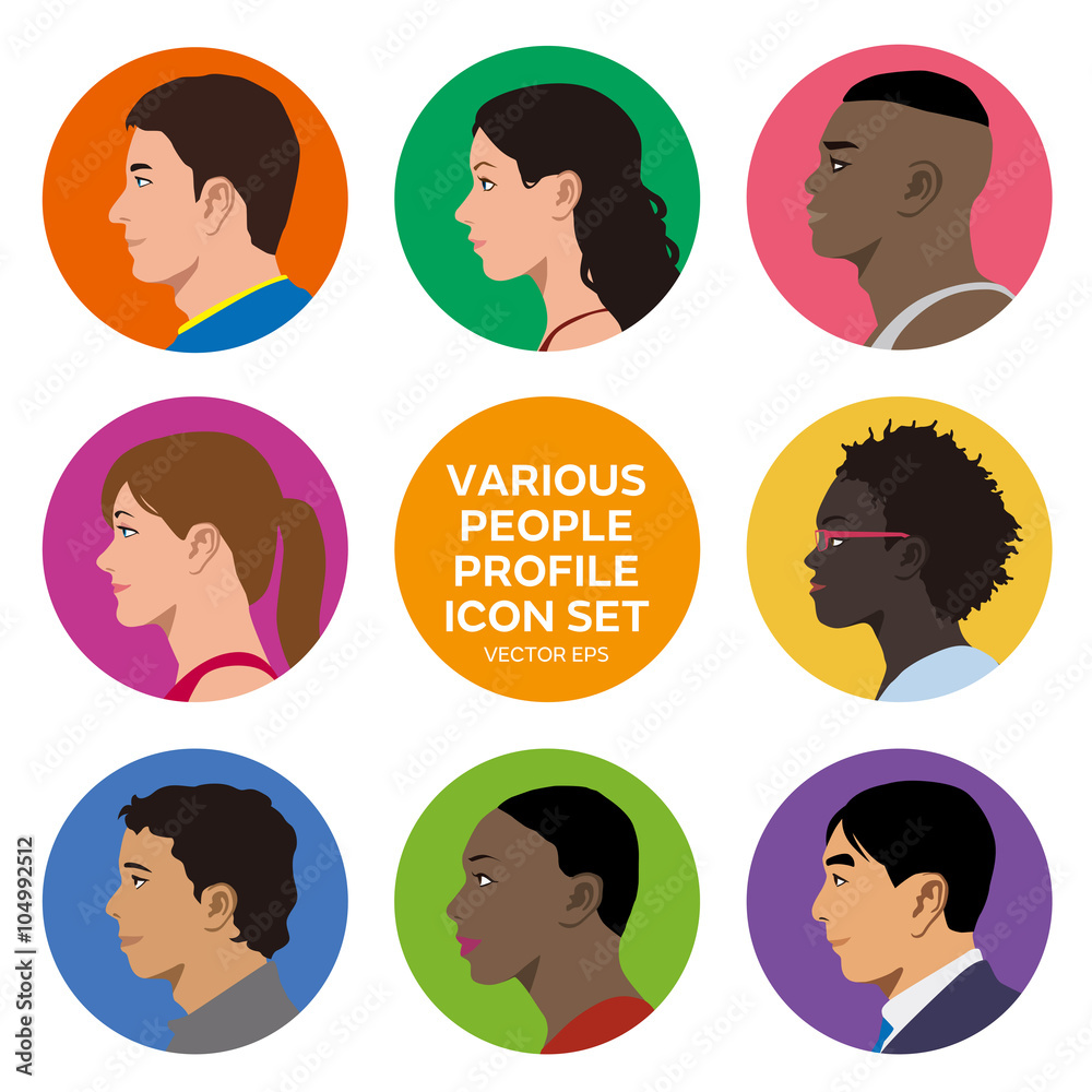 multicultural women and men profile icon set, face as seen from the ...