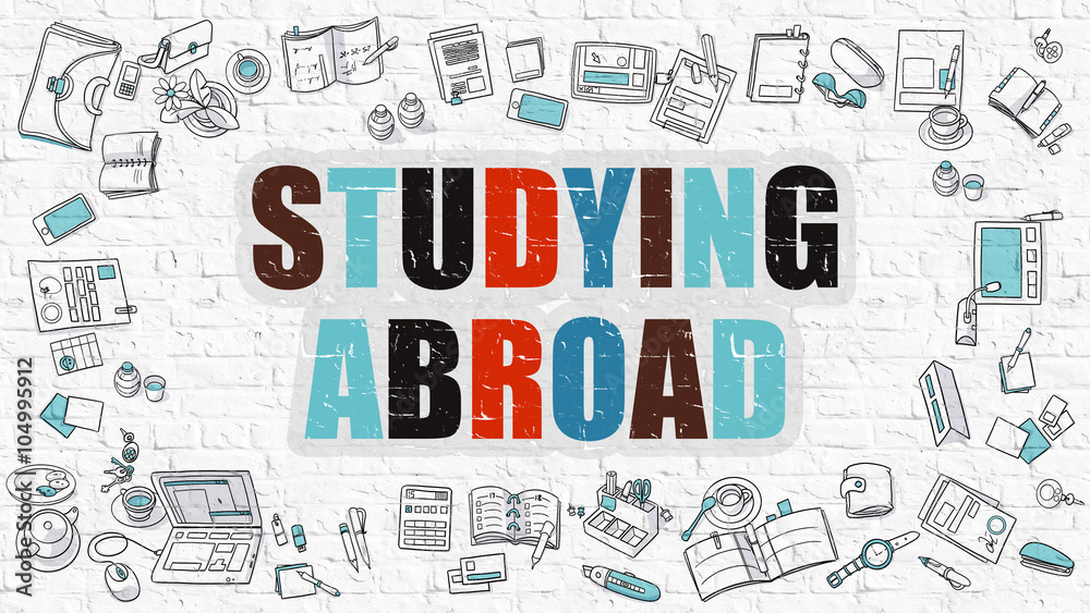Studying Abroad Concept. Studying Abroad Drawn on White Wall. Studying ...
