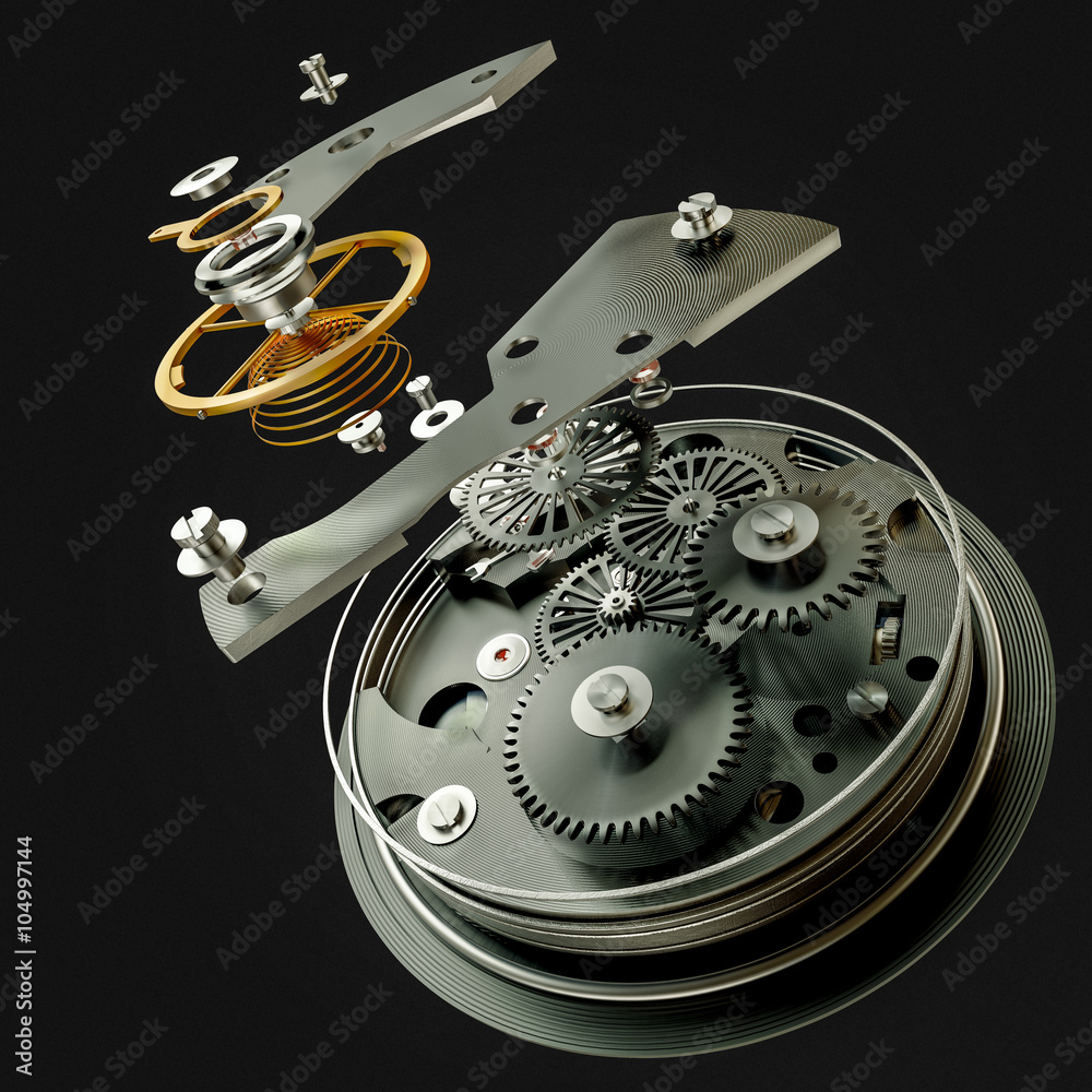 3d watch mechanism on black background. High resolution Stock ...