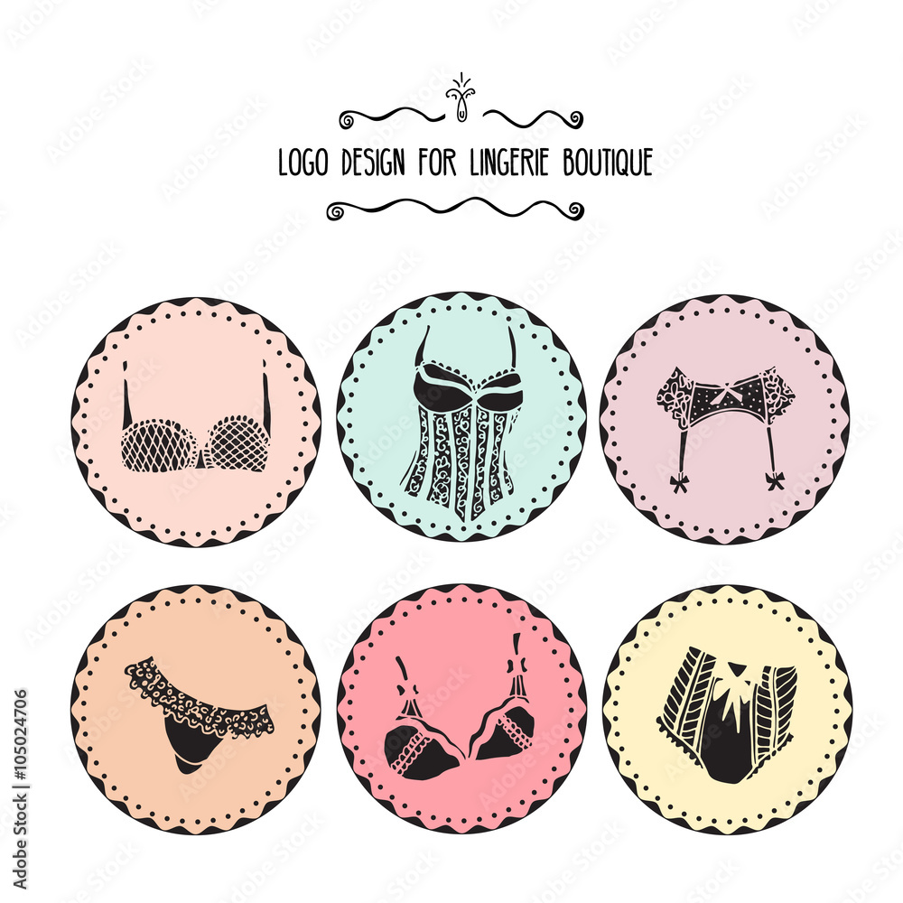 Collection of lingerie logo design. Hand drawn lingerie badge isolated ...