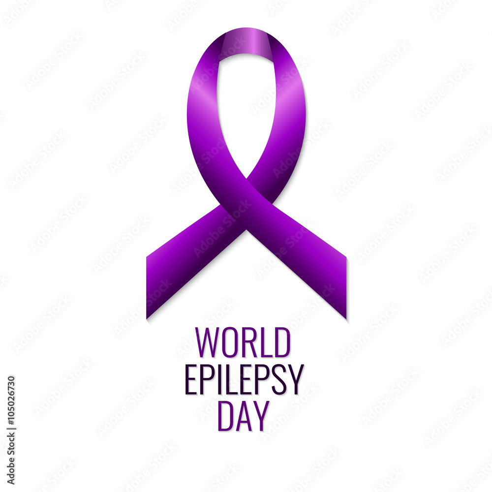 Purple ribbon on white background. World epilepsy day. Purple epilepsy ...