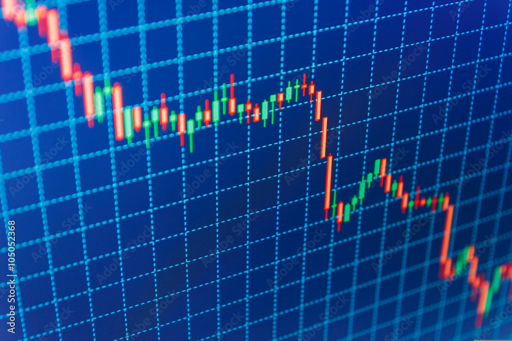 Stock diagram on the screen. Stock market graph on the screen. Stock ...