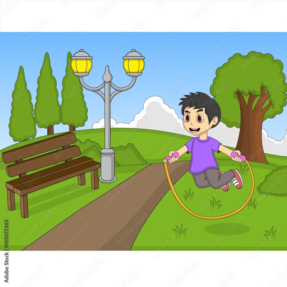 Little kids playing jump rope at the park cartoon vector illustration ...