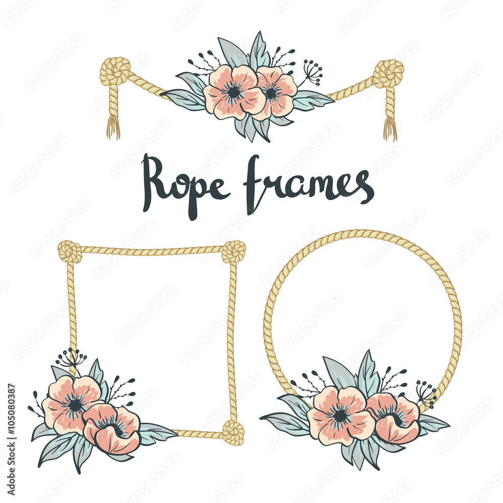 Set of Simple Rope Frames Graphic Designs on white background with ...