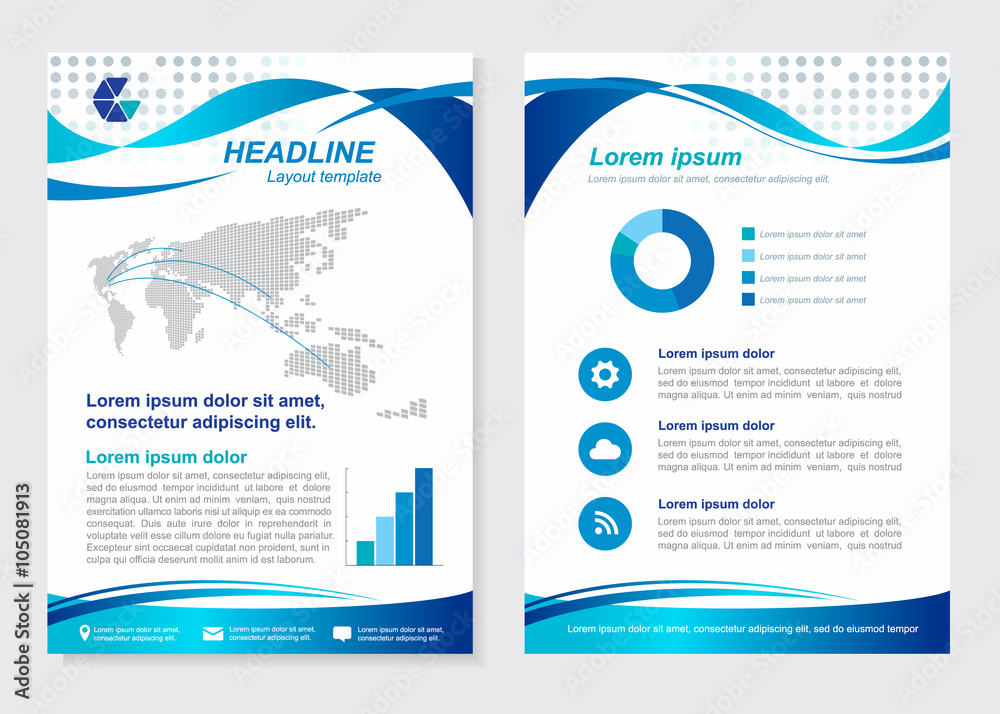 Layout template size A4 Front page and back page Blue wave Vector ...