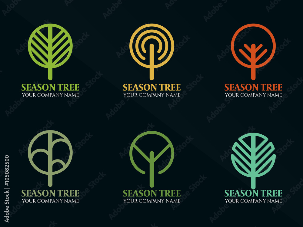 Season Tree Circle line logo vector illustration set design Stock ...