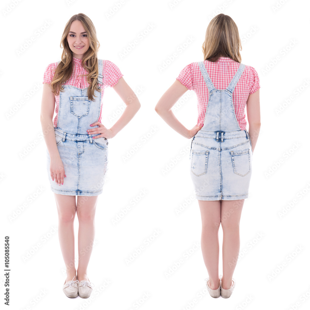 front and back view of beautiful teen girl isolated on white Stock ...