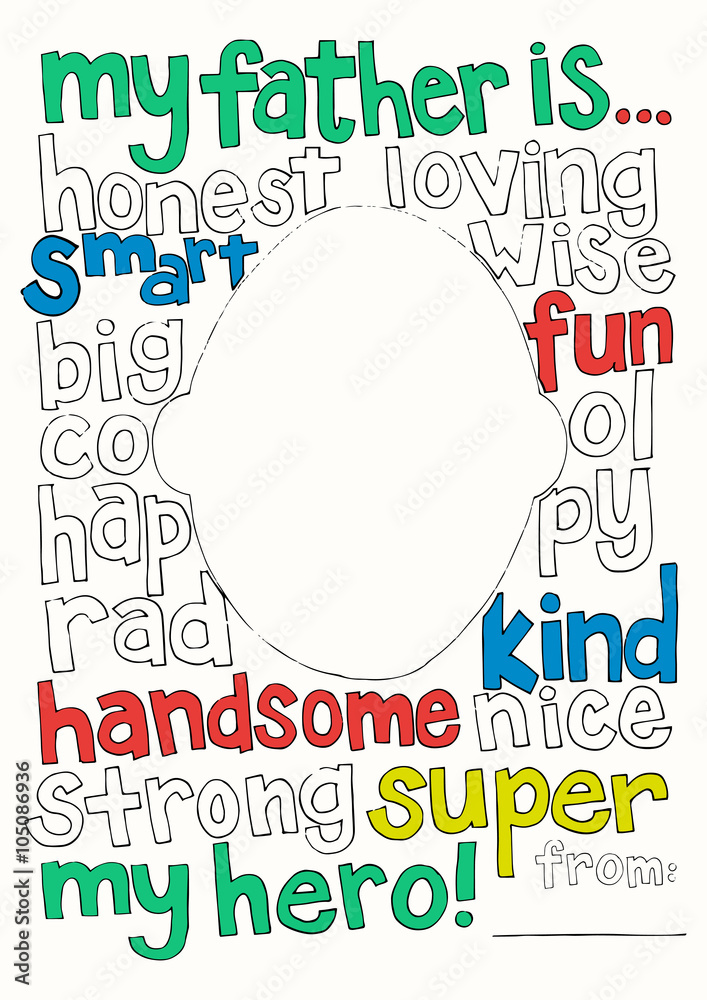 My father is my hero. Colored card with adjectives for my father Stock ...