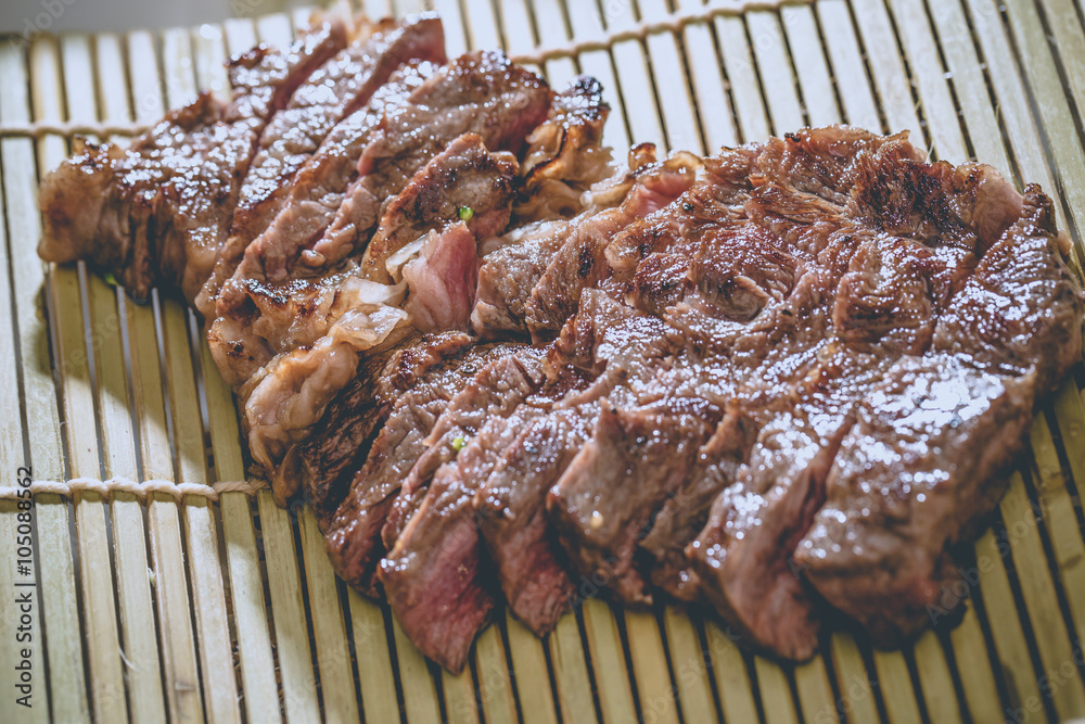 Japanese steak, texture of the fillet piece of Japanese beef steak cut ...