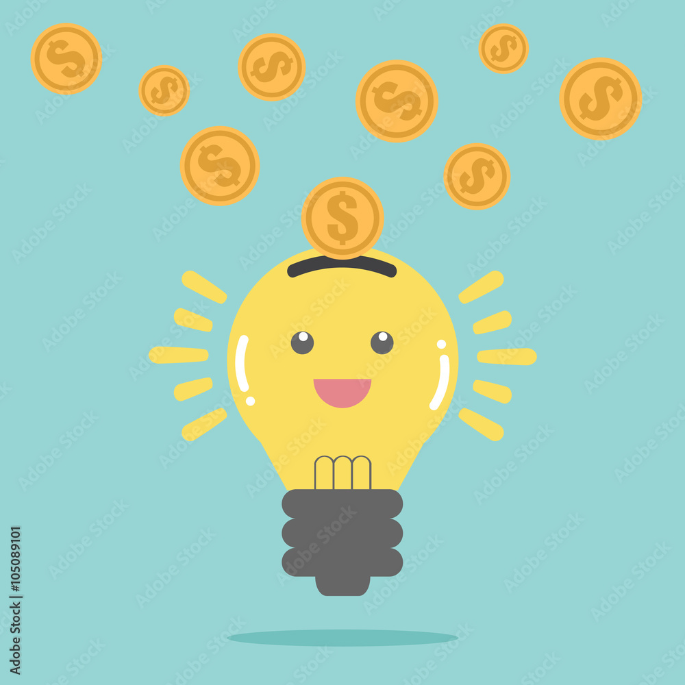 Money float in bright idea. Flat design for business financial ...