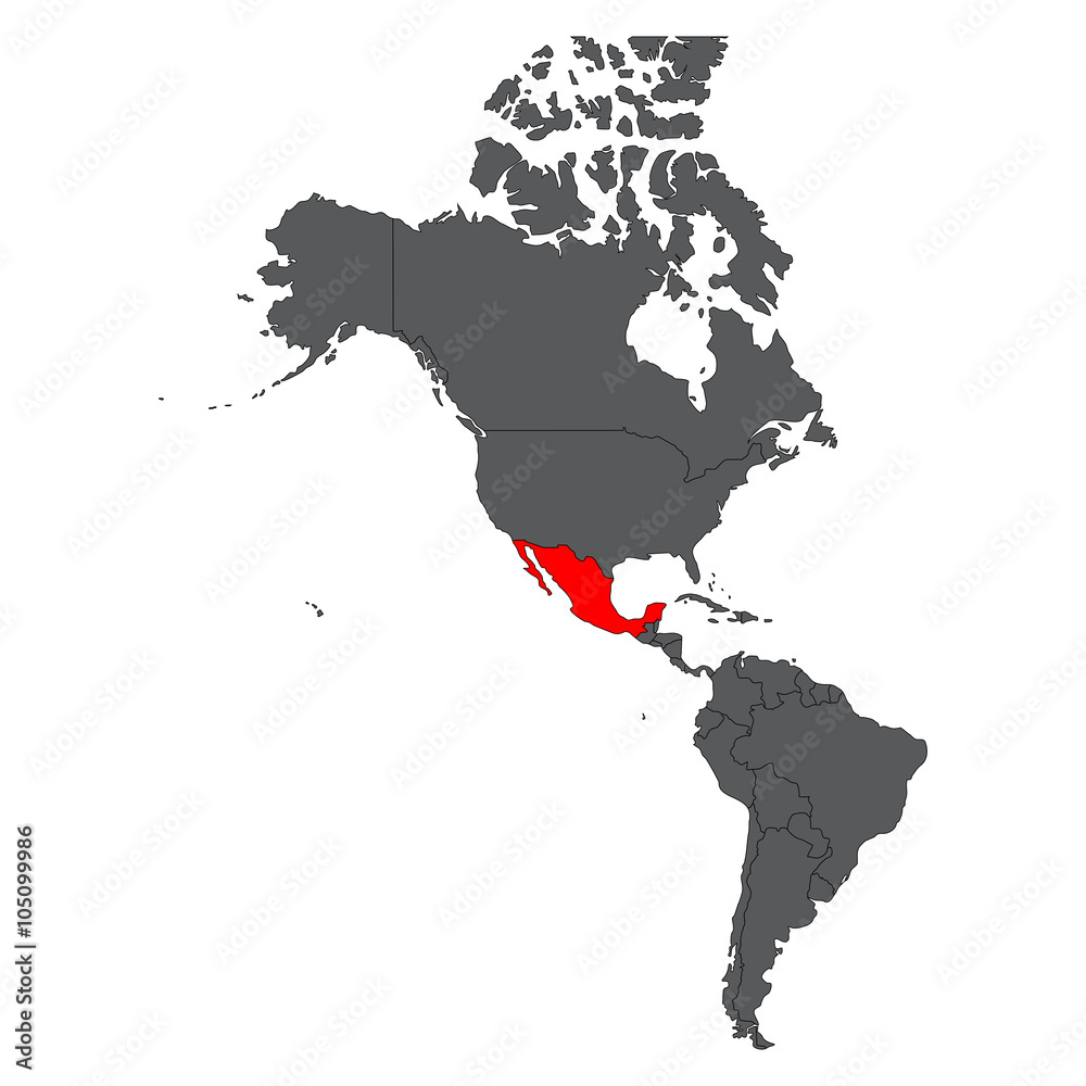 Mexico red map on gray America map vector Stock Vector | Adobe Stock
