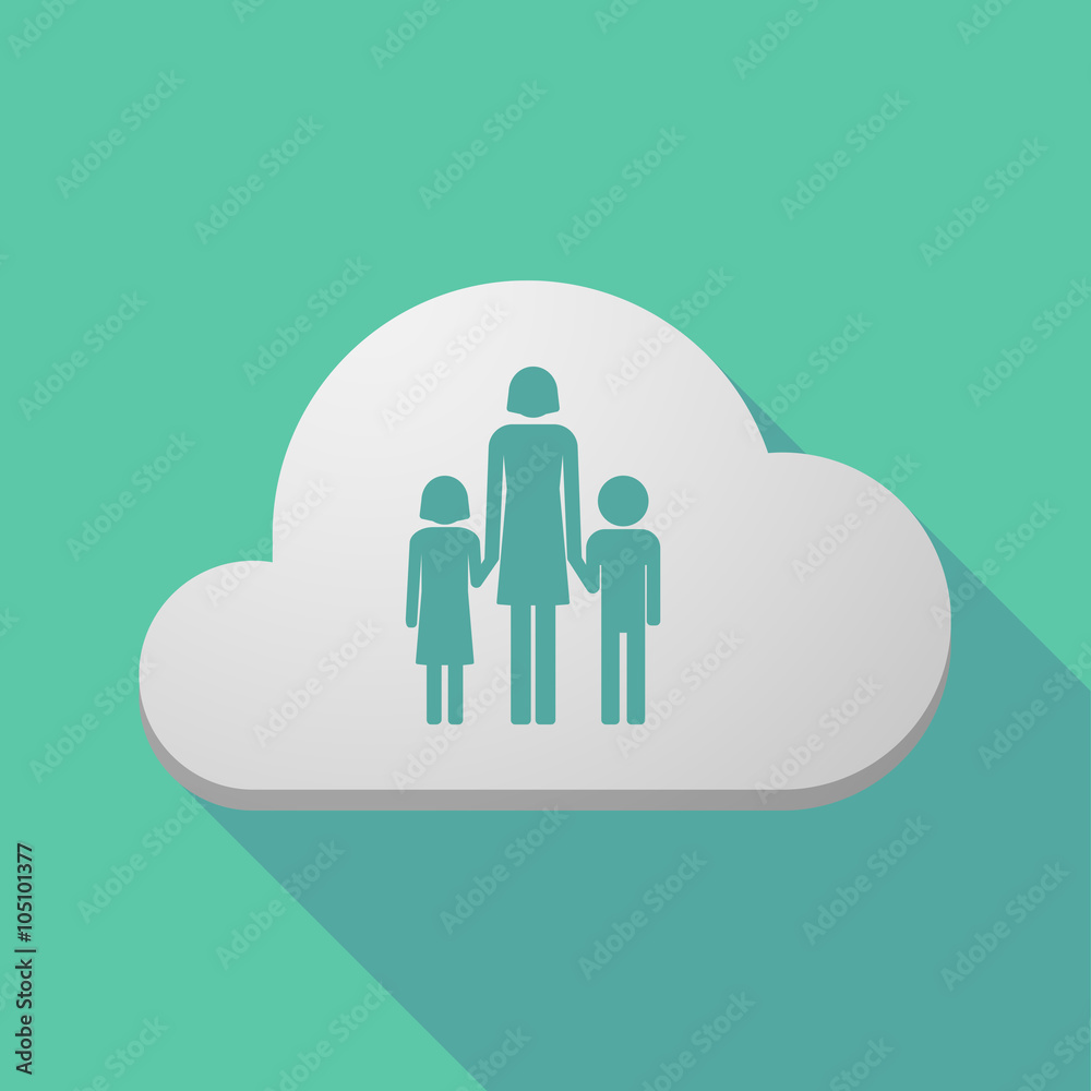 Long shadow cloud icon with a female single parent family pictog Stock ...