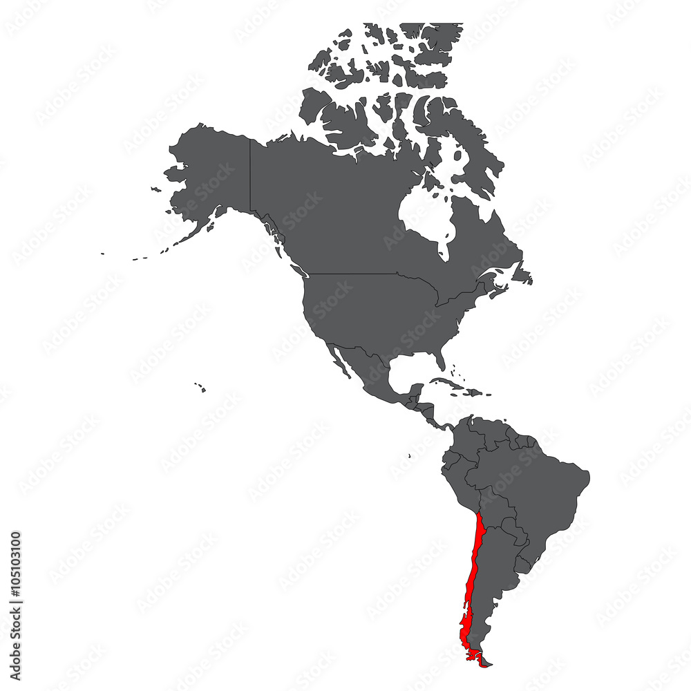 Chile red map on gray America map vector Stock Vector | Adobe Stock