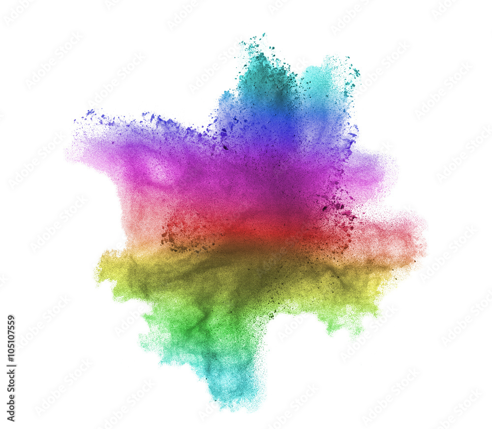 Gradient colorful powder splash isolated on white background. Stock ...