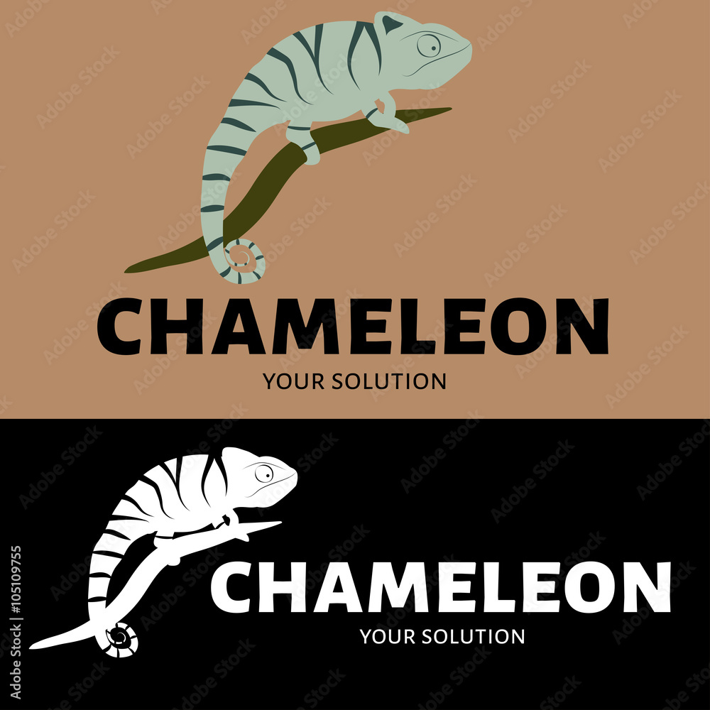 Vector logo chameleon. Brand logo in the shape of a chameleon sitting ...