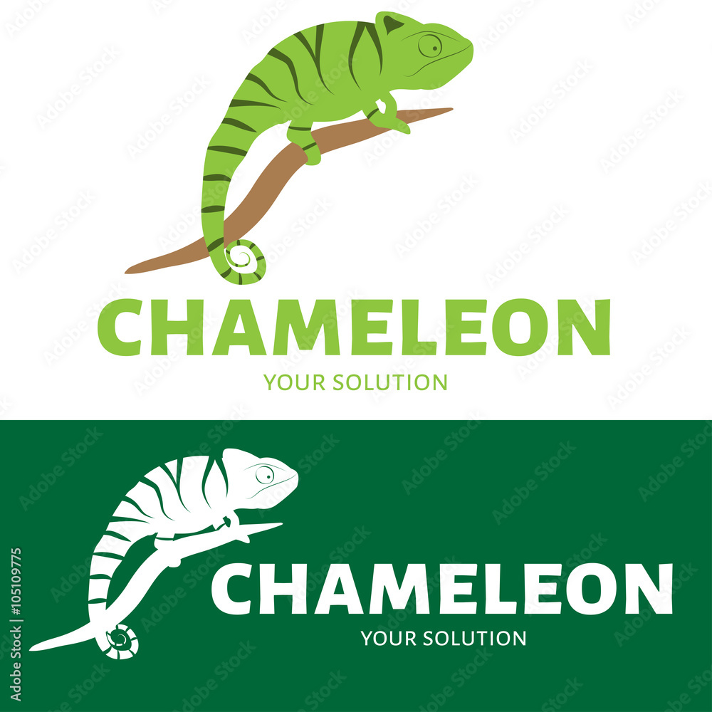 Vector logo chameleon. Brand logo in the shape of a chameleon sitting ...