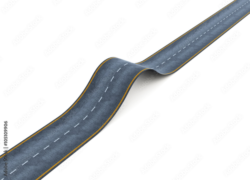 Wavy road isolated on white background. 3d rendering. Stock ...
