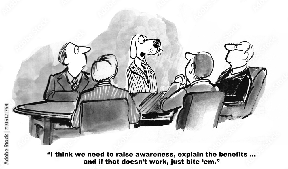 Marketing cartoon about increasing awareness among consumers. Stock ...