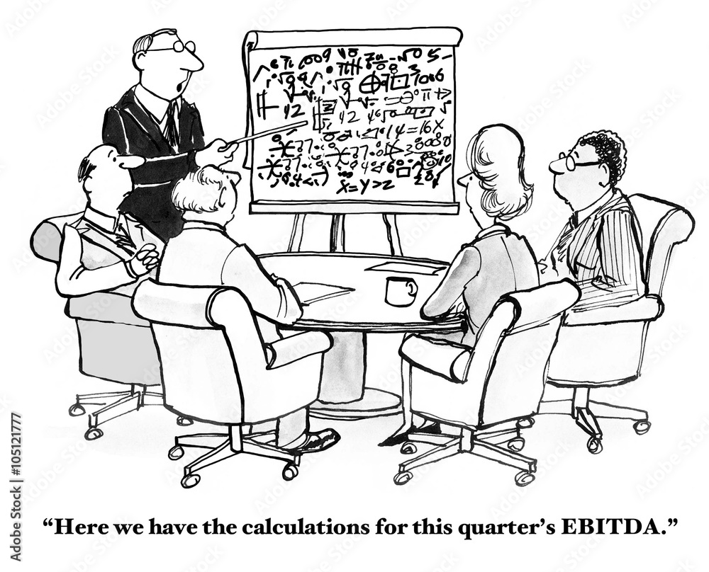Business cartoon about EBITDA. ilustración de Stock | Adobe Stock