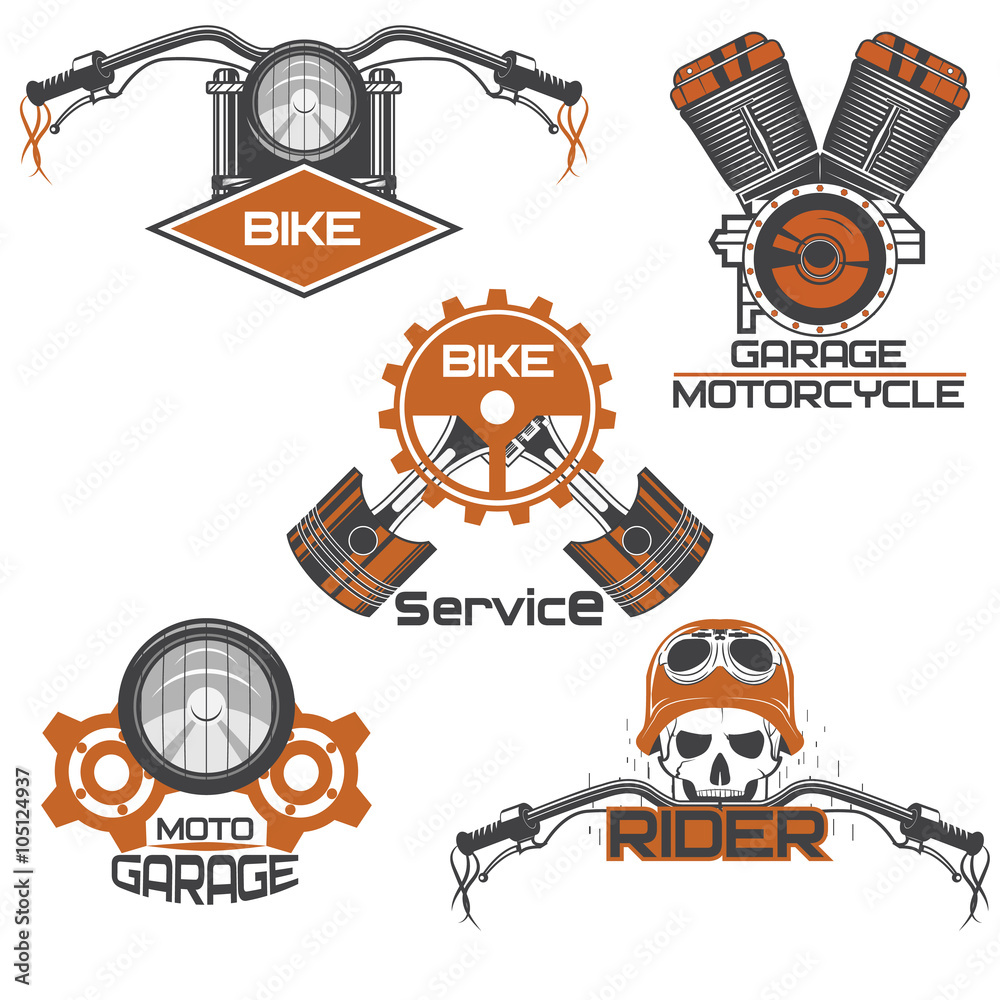 Set of vintage motorcycle emblems, labels, badges, logos and design ...