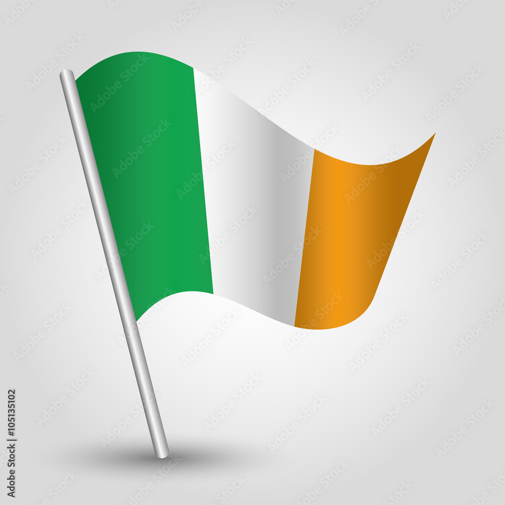 vector waving simple triangle irish flag on slanted silver pole - icon ...