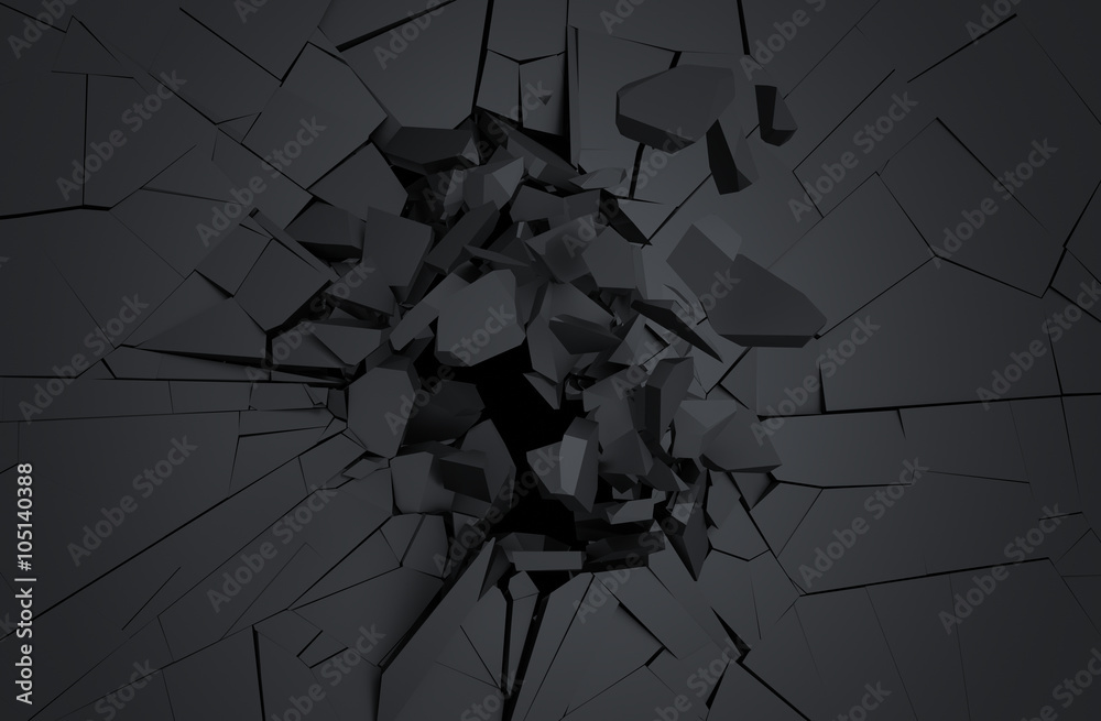 Abstract 3d rendering of cracked surface. Background with broken shape ...