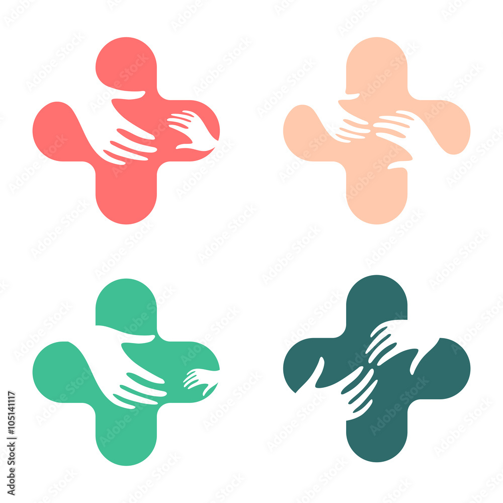 Abstract hand design sign. Vector love children logo. Cross logo. Hands ...