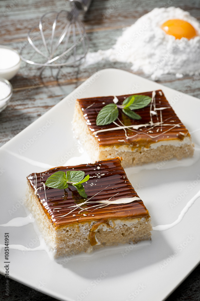 Trilece traditional Turkish cake made with three types of milk Stock ...