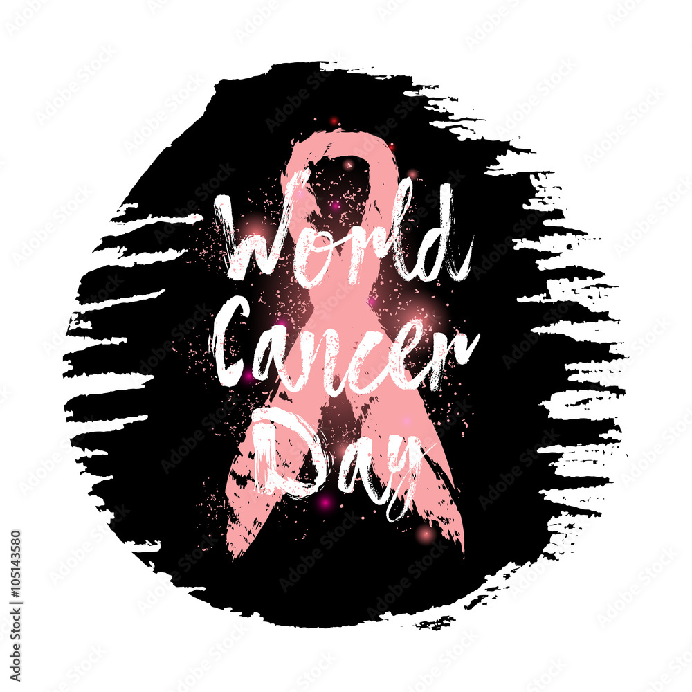 Symbols of breast cancer awareness. Pink ribbon in brush strokes ...